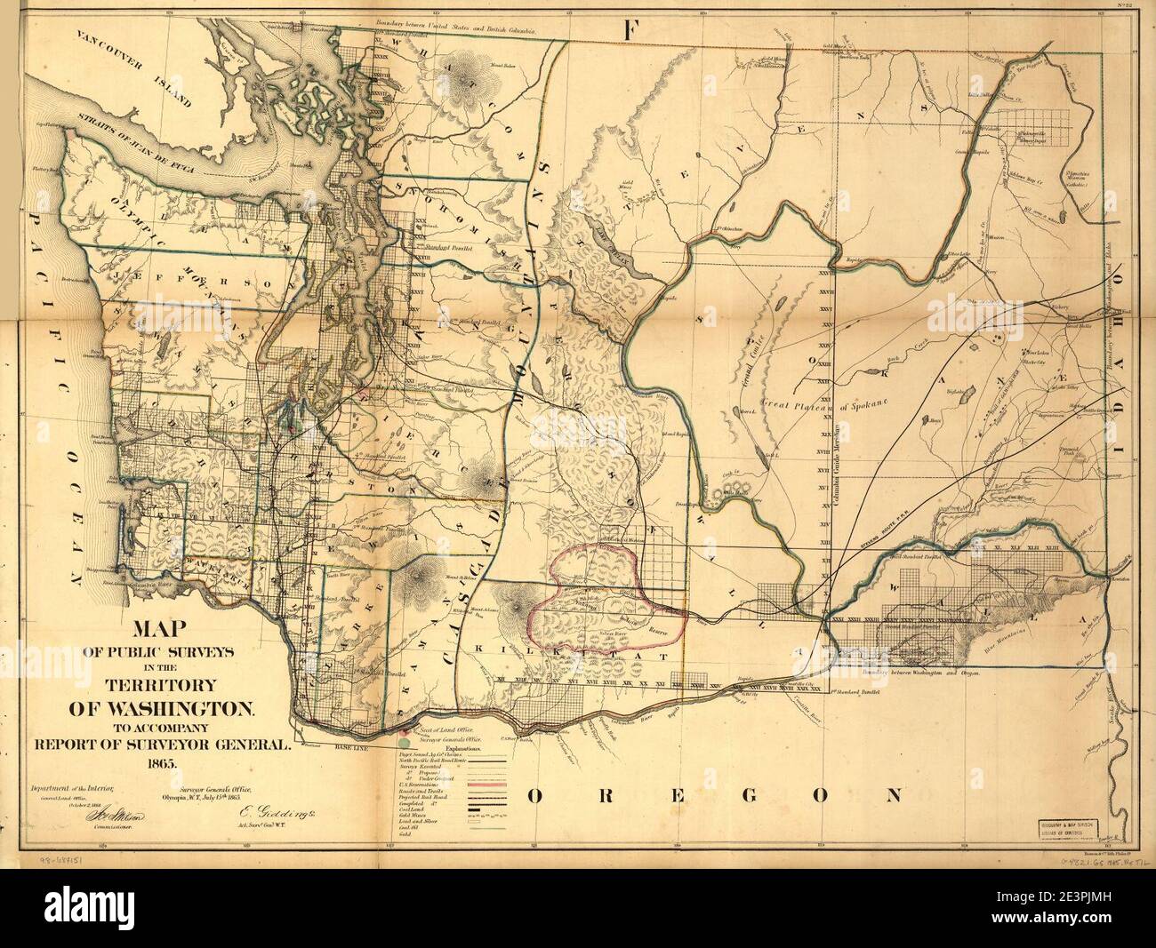 Map of public surveys in the territory of Washington Stock Photo - Alamy