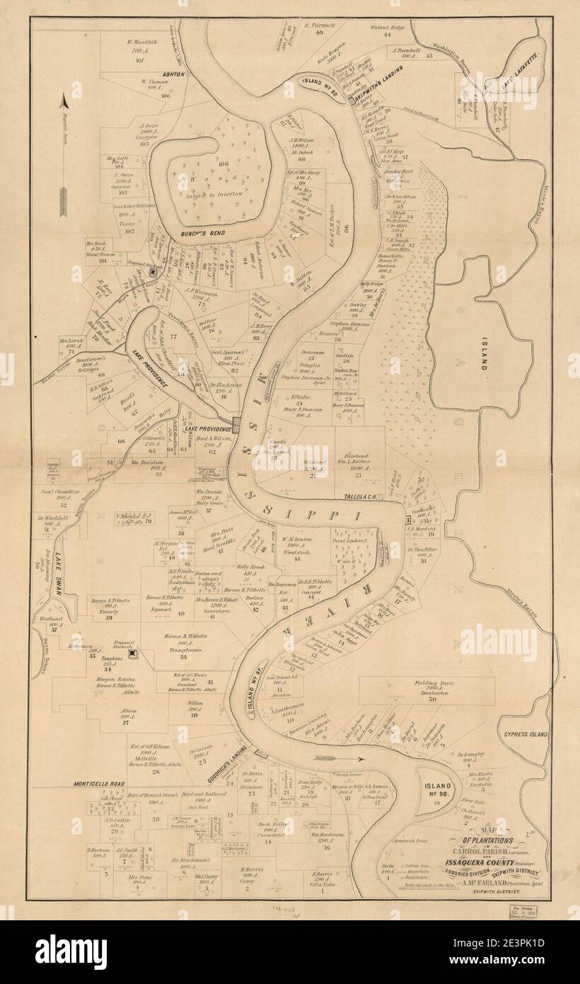 Map of plantations in Carrol (sic) Parish, Louisiana and Issaquena ...