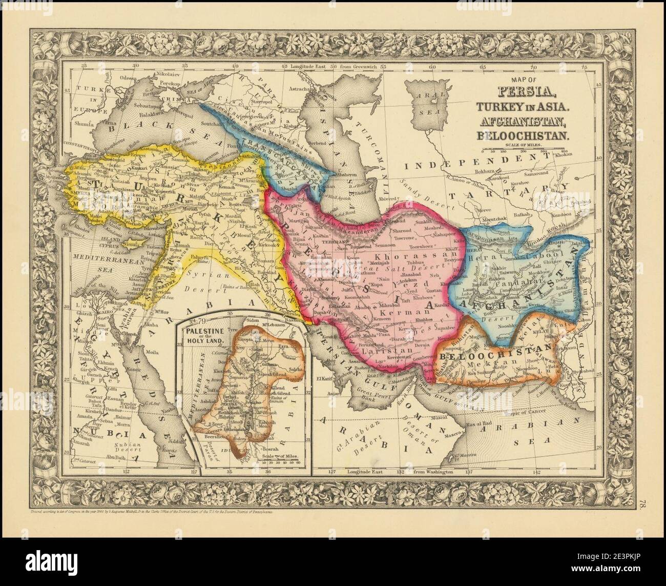 Map of Persia, Turkey in Asia, Afghanistan, Beloochistan Stock Photo ...