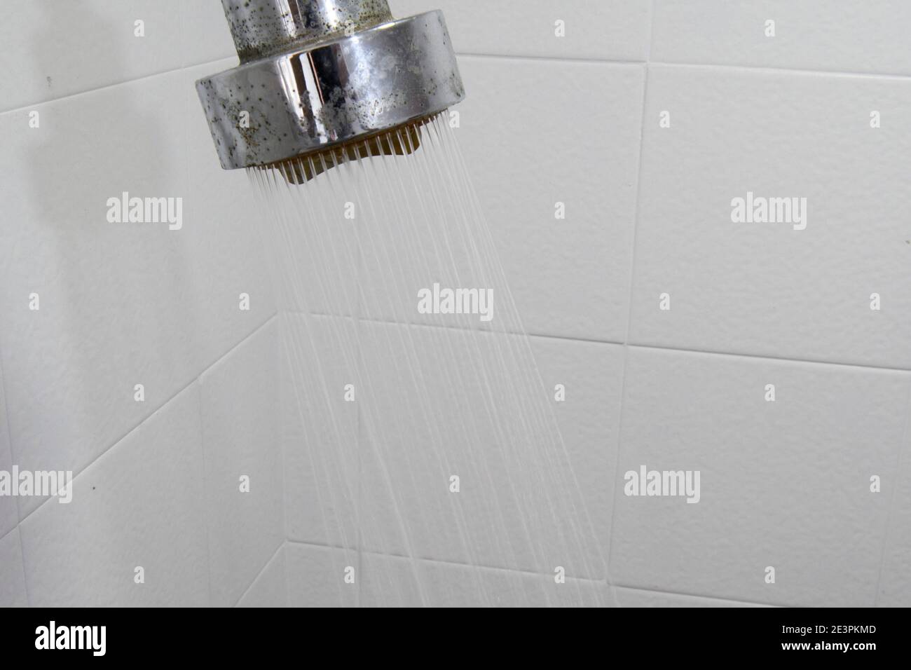 Rain shower, domestic shower falling water with white background Stock ...