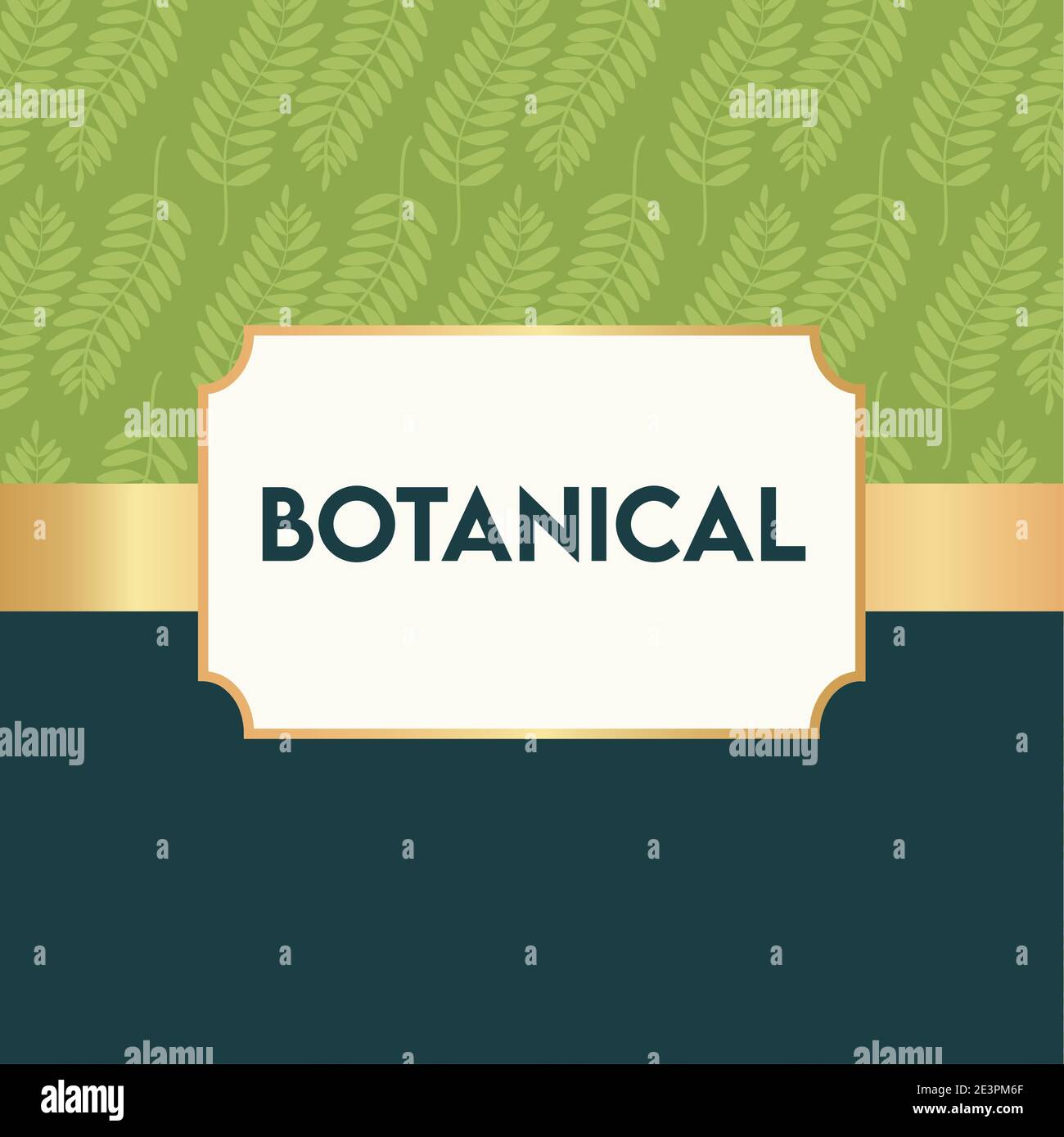 botanical lettering in poster with leafs pattern and golden frame ...