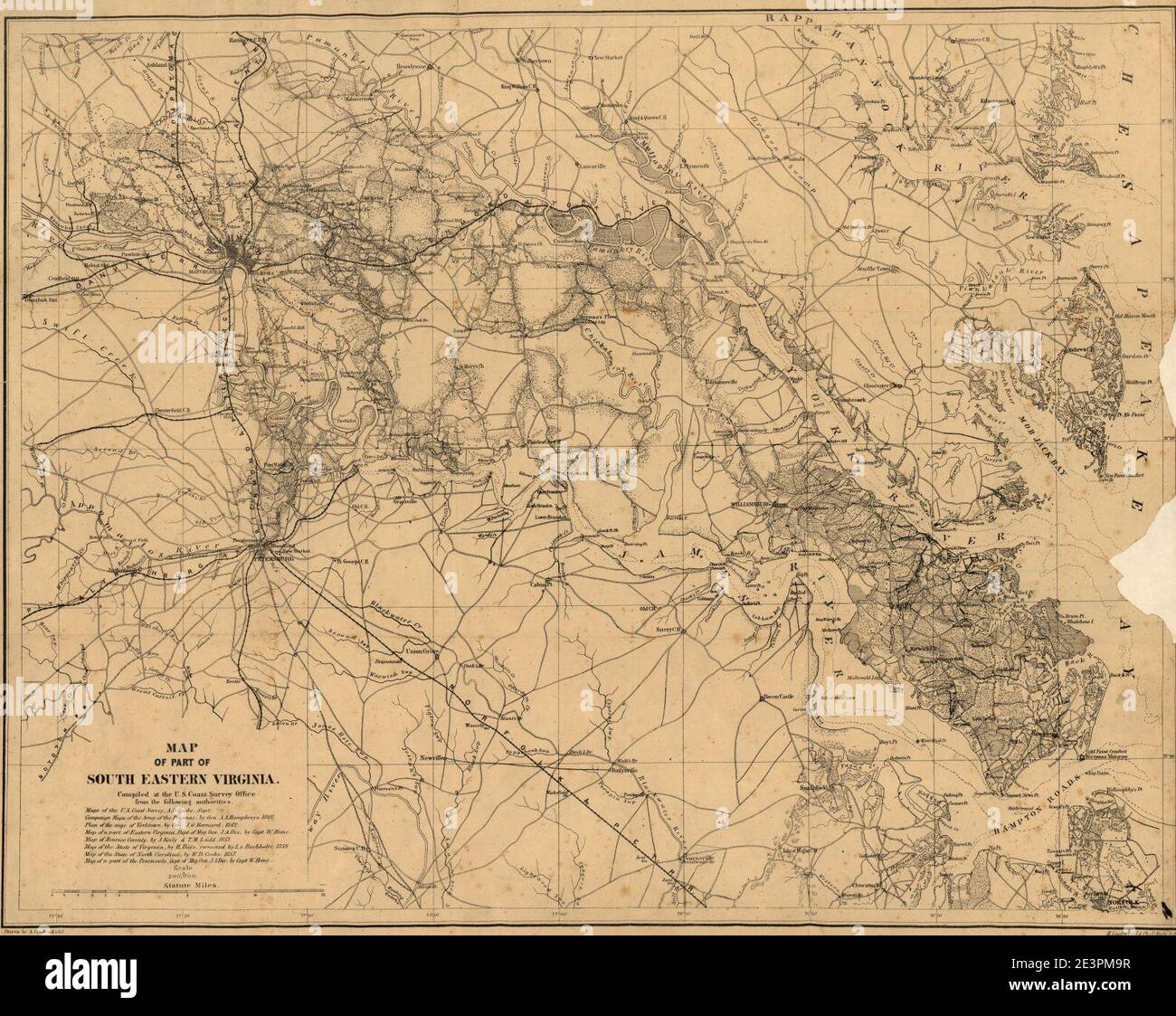 Map of part of south eastern Virginia Stock Photo - Alamy
