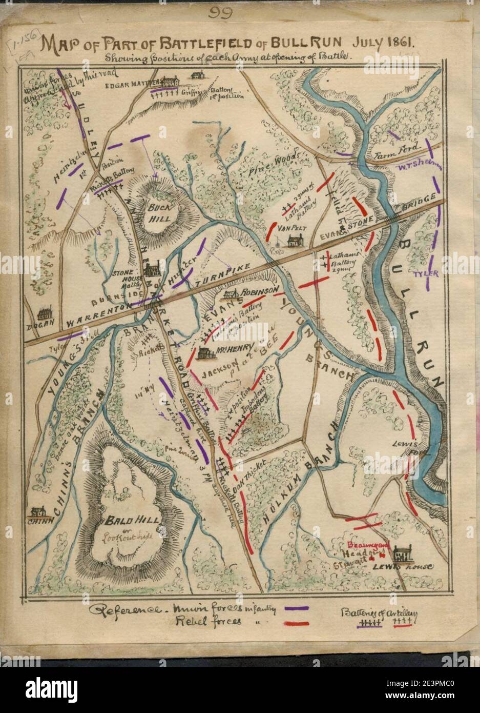 Map of part of battlefield of Bull Run July 1861 - showing positions of ...