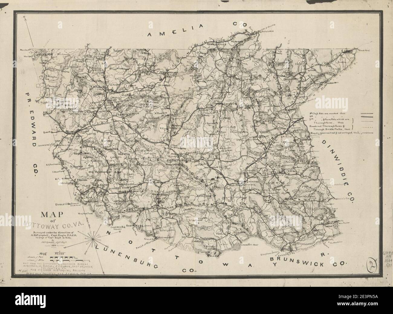 Map of Nottoway Co., Va Stock Photo - Alamy