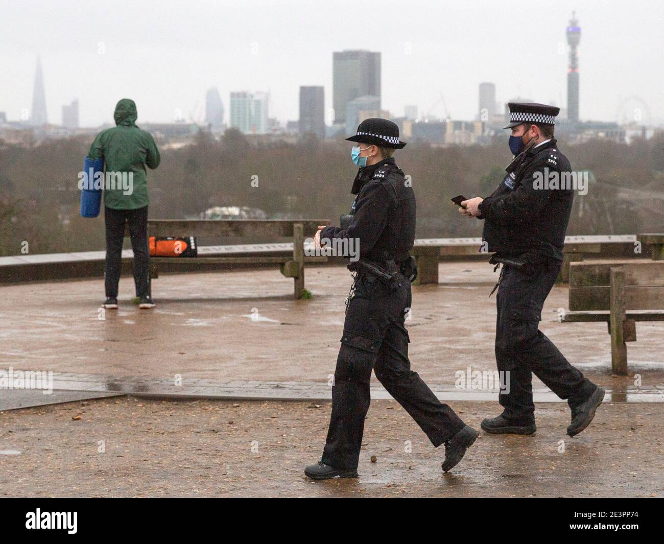 Police patrol the park in Central London on the 20th of January 2021 ...