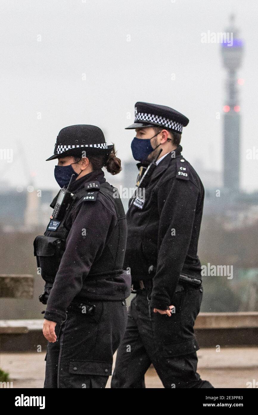 Police patrol the park in Central London on the 20th of January 2021 ...