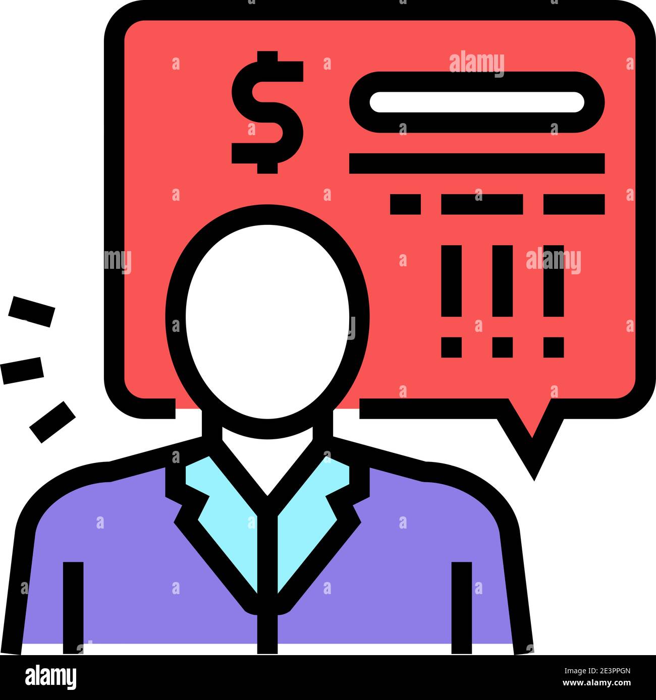 bank employee demand money for pay loan color icon vector illustration ...