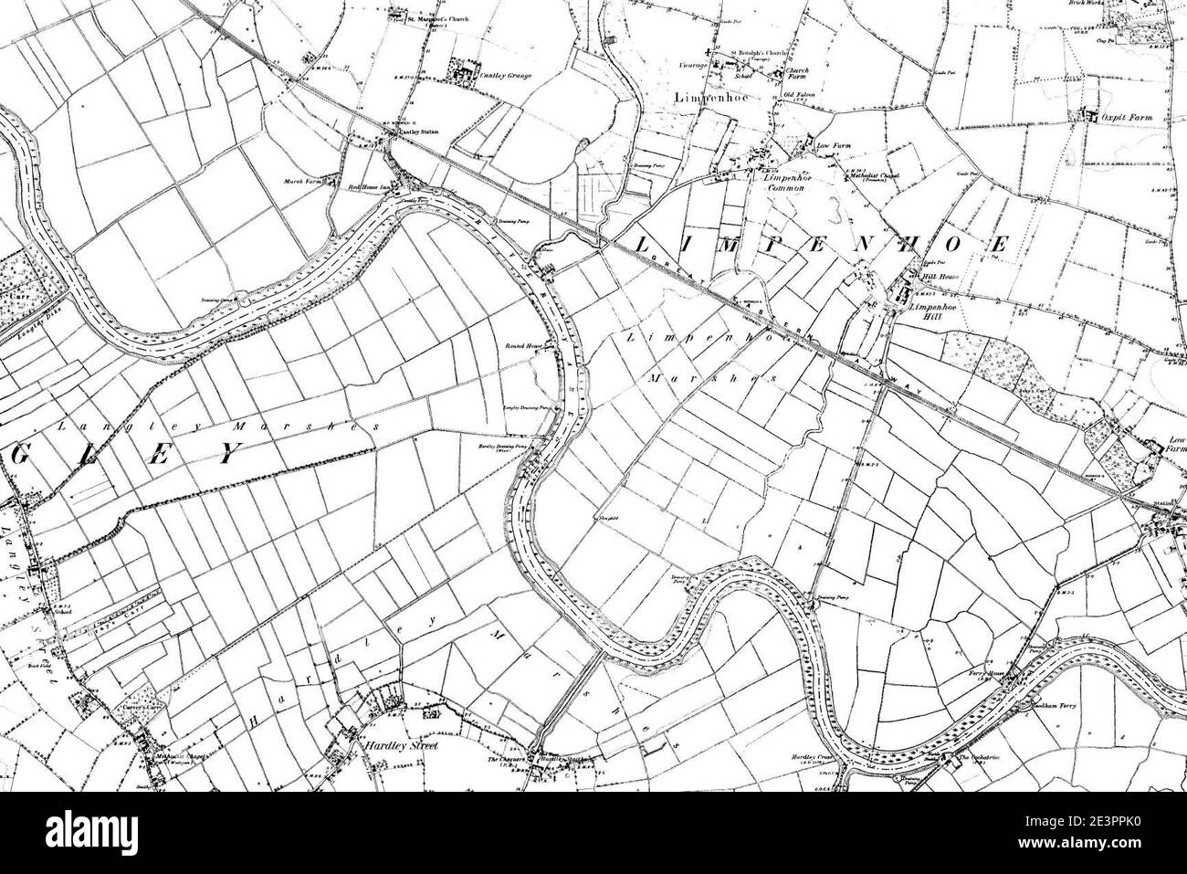 Map of Norfolk OS Map name 077-SW, Ordnance Survey, 1883-1897 Stock ...