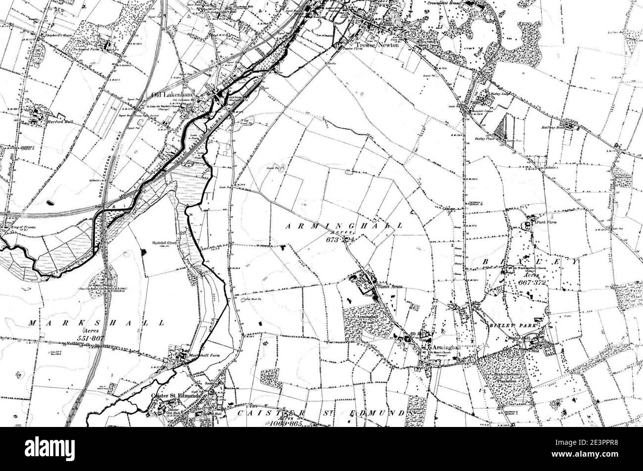 Map of Norfolk OS Map name 075-NE, Ordnance Survey, 1883-1897 Stock ...