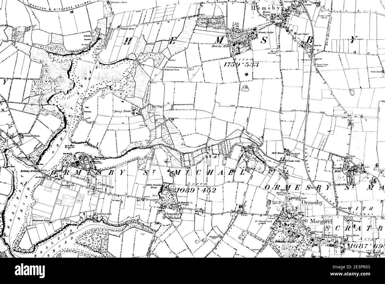 Map of Norfolk OS Map name 054-SW, Ordnance Survey, 1883-1897 Stock ...