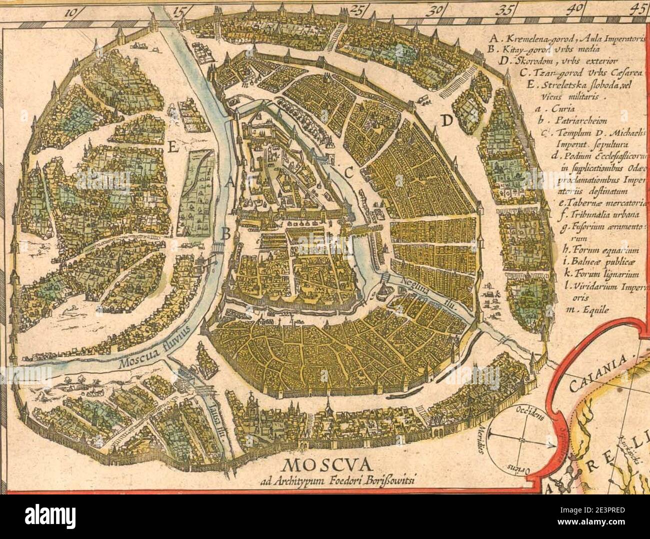 Map of Moscow in 1645, from- Blaeu 1645 - Tabula Russiæ (cropped Stock ...