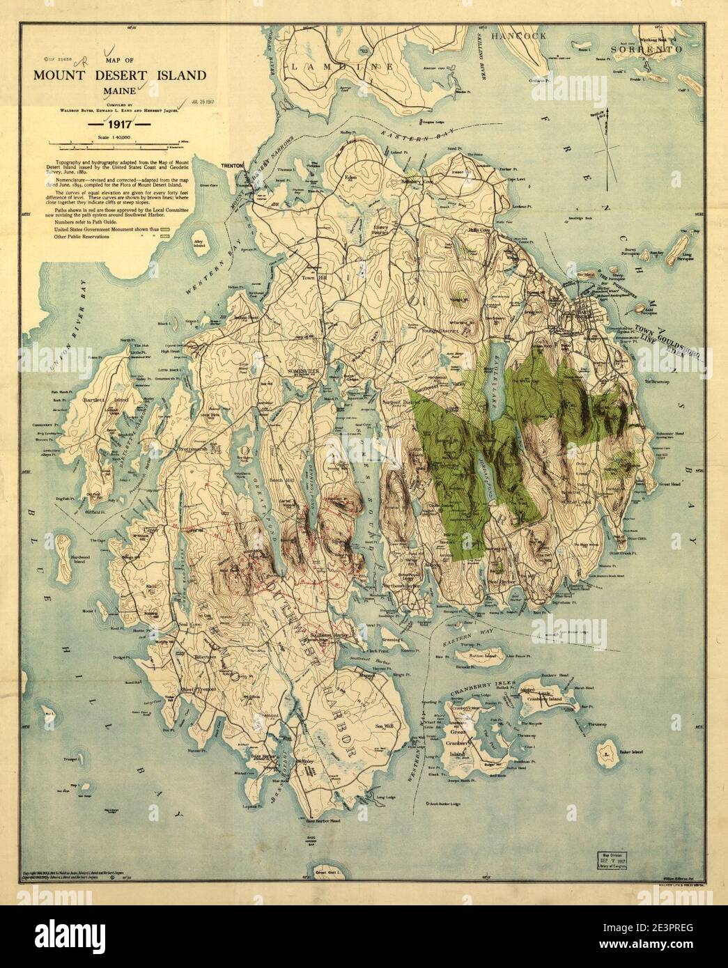 Map of Mount Desert Island, Maine Stock Photo - Alamy