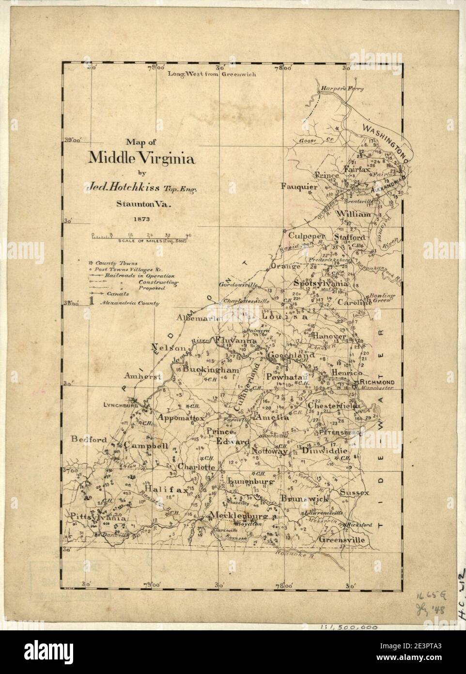 Map of middle Virginia Stock Photo - Alamy