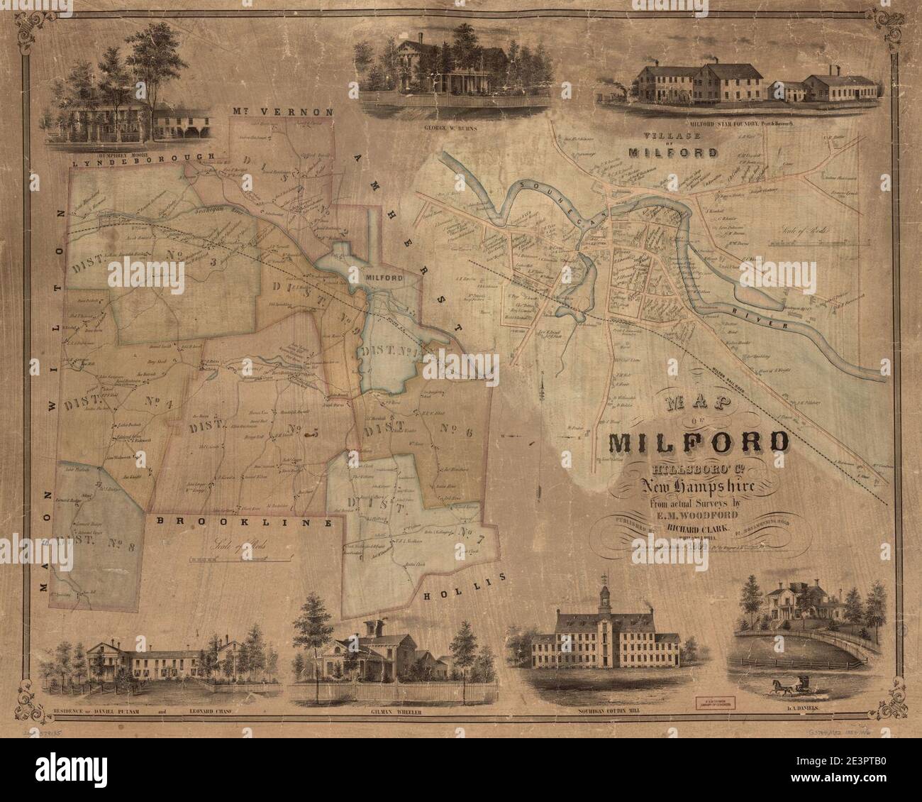 Map of Milford, Hillsboro' Co., New Hampshire Stock Photo - Alamy