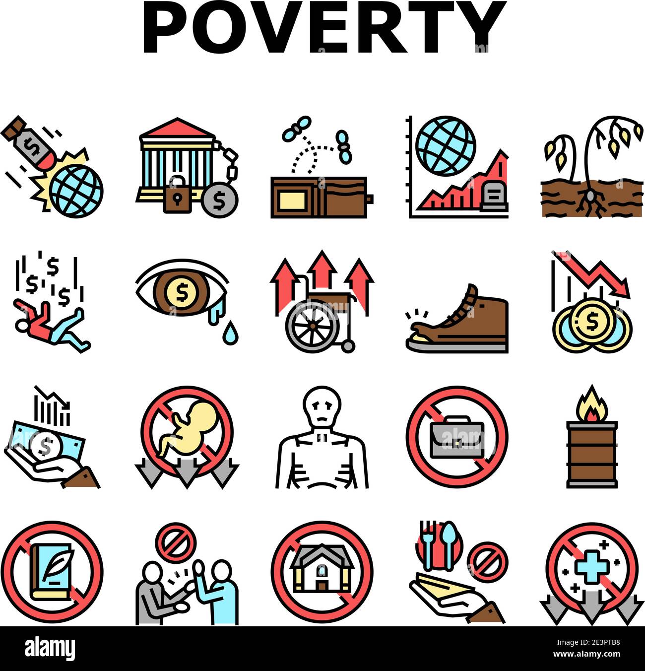 Poverty Destitution Collection Icons Set Vector Stock Vector Image ...