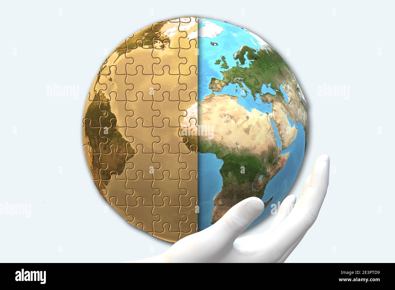 Save the World Planet. Globe in human hand on blue background ...