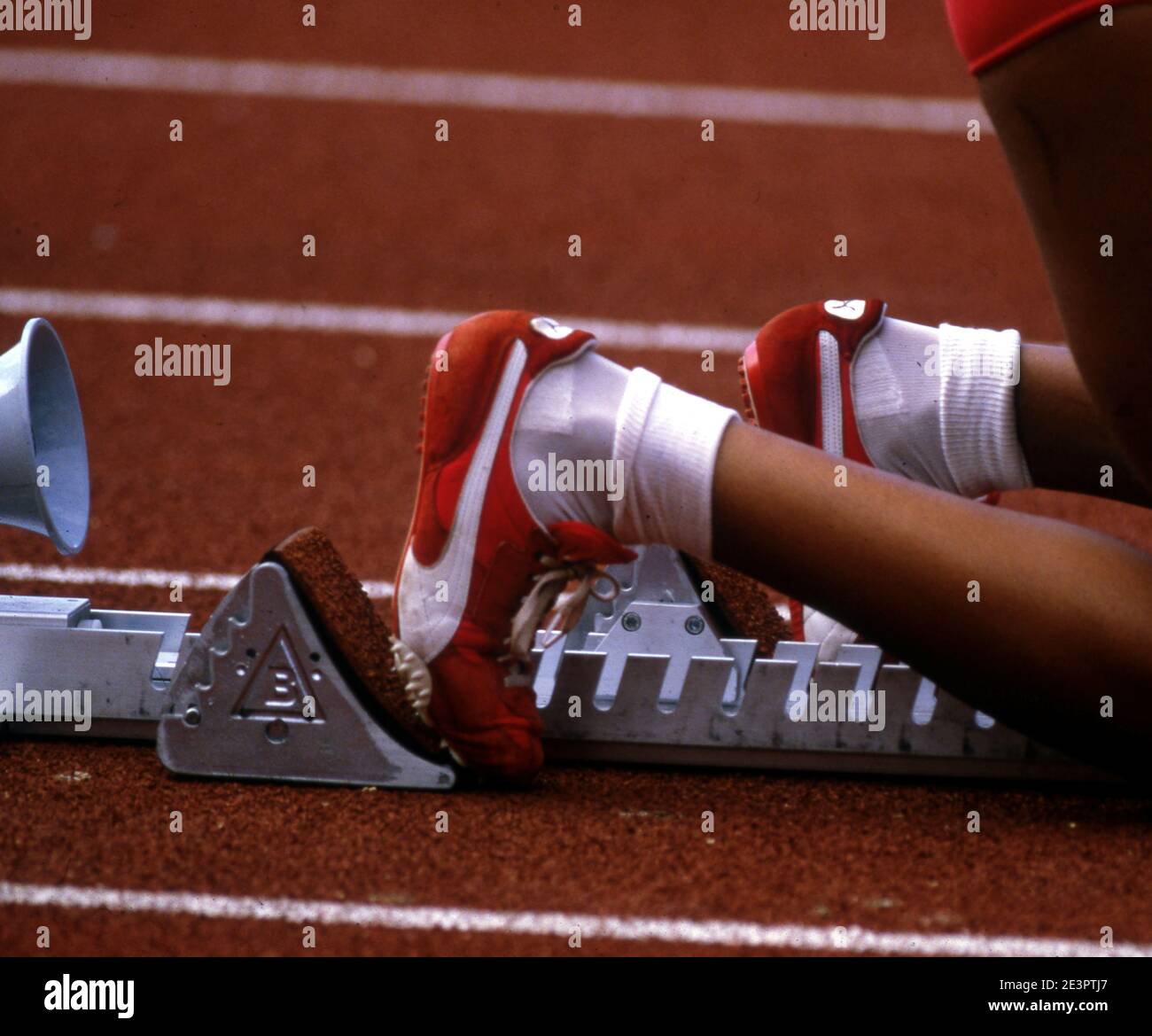 Athletics Starting Blocks Photo by Tony Henshaw Stock Photo - Alamy