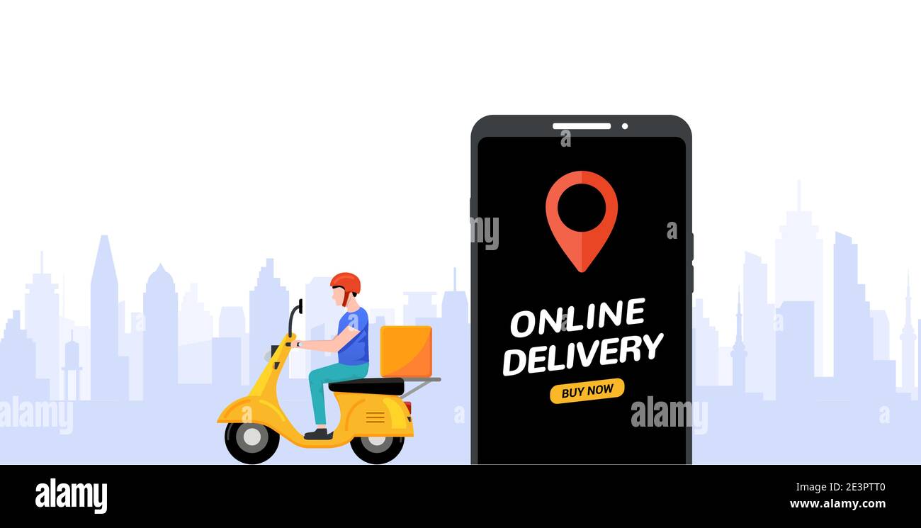 Free delivery boy phone service. Delivery man food or pizza motorcycle ...