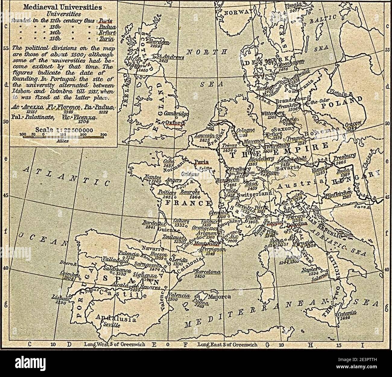 Map of Medieval Universities Stock Photo - Alamy