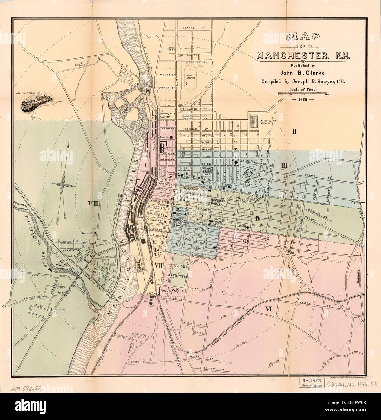 Map of Manchester, N.H. - compiled by Joseph B. Sawyer, C.E Stock Photo ...