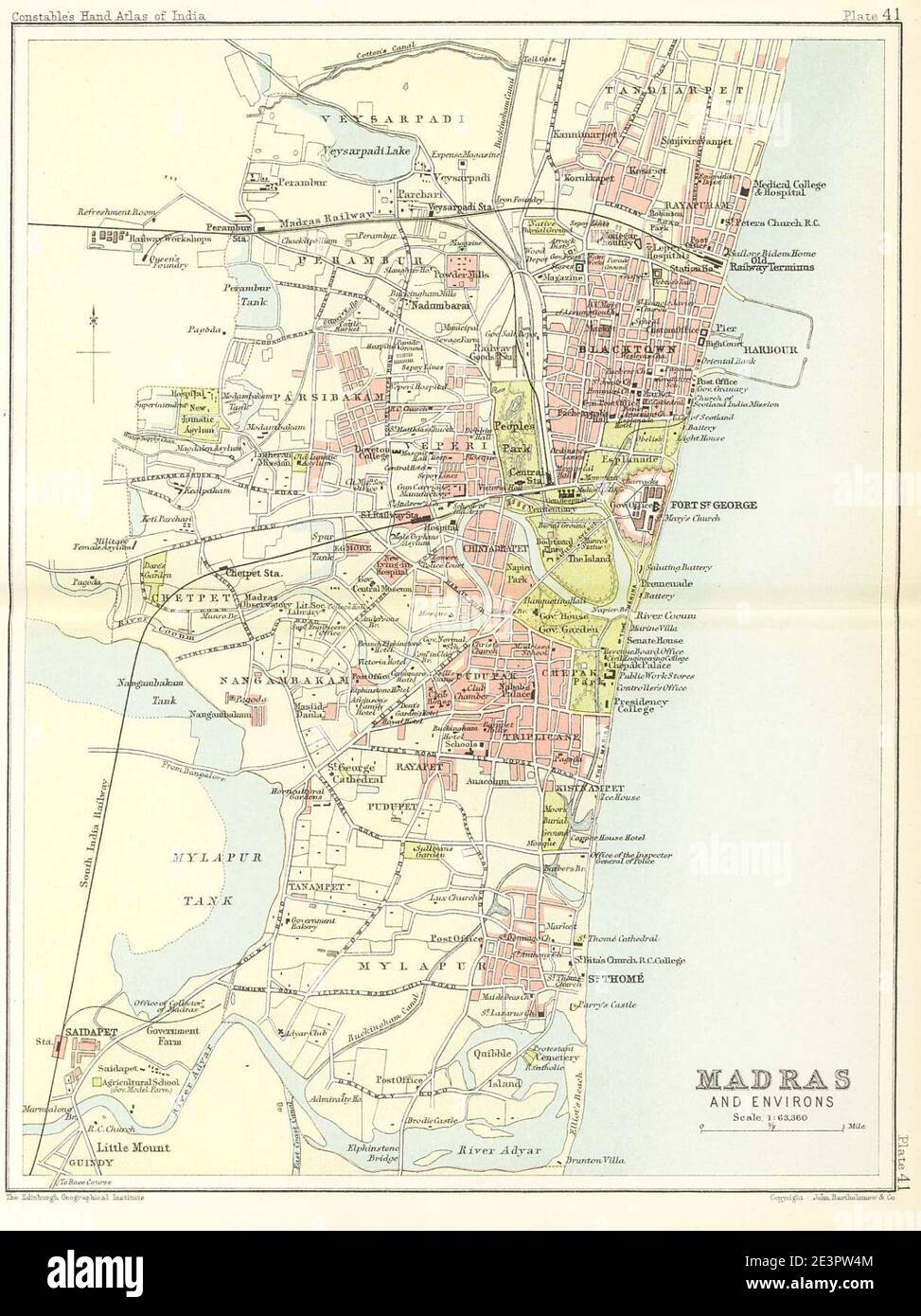 Map of Madras from Maps of constable 1893 Hand Atlas Stock Photo - Alamy
