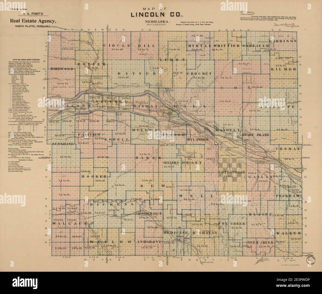 Map of Lincoln Co. Nebraska Stock Photo - Alamy