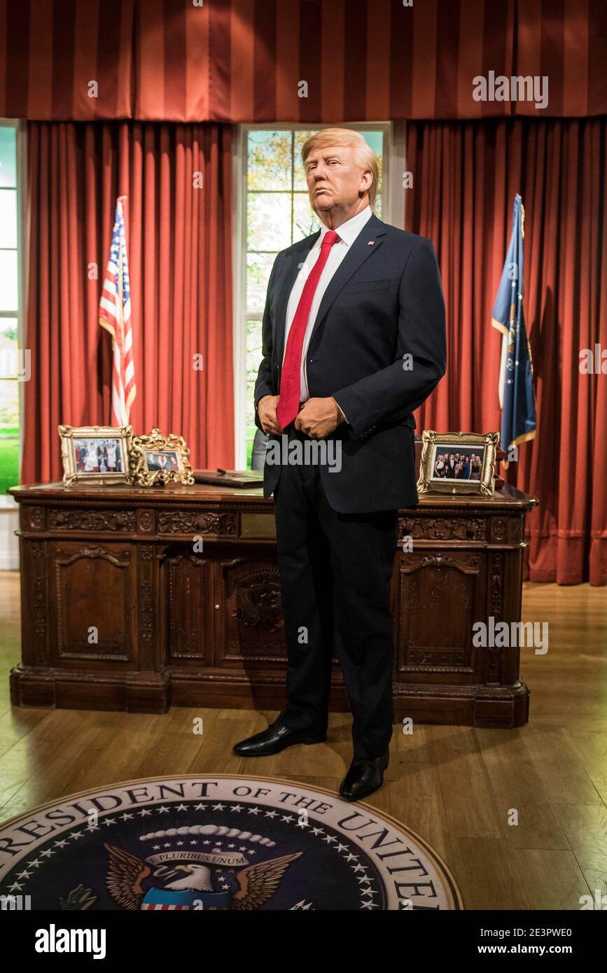 Donald Trump wax figure reveal at Madam Tussauds, London. Photo date ...