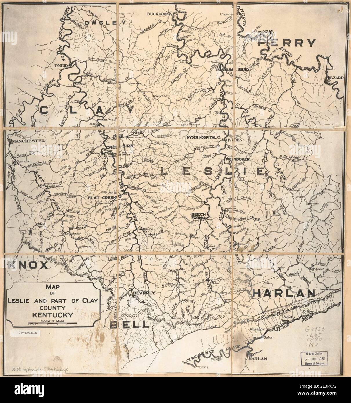 Map of Leslie and part of Clay County, Kentucky Stock Photo - Alamy