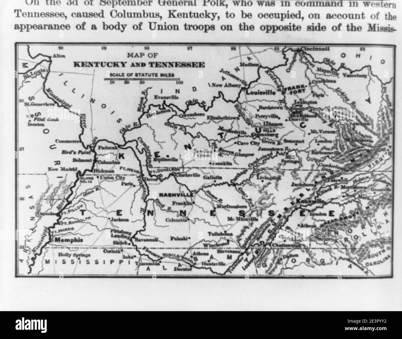 Map of Kentucky and Tennessee Stock Photo - Alamy
