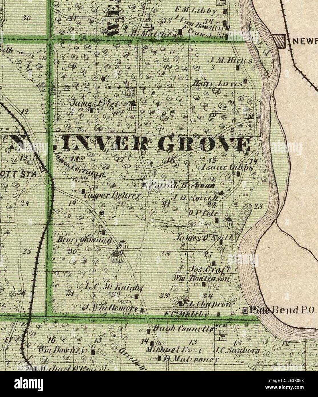 Map of Inver Grove from the 1874 Minnesota State Atlas (cropped Stock ...