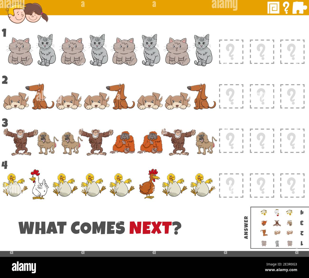 Cartoon illustration of completing the pattern educational game for ...