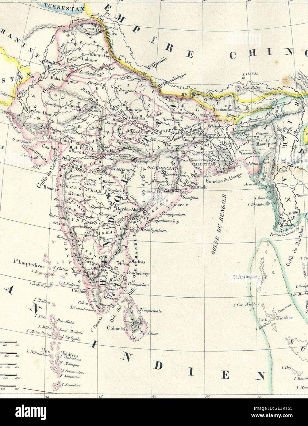 Map of India in 1837 from Malte-Brun Map of India, Burma and Southeast ...