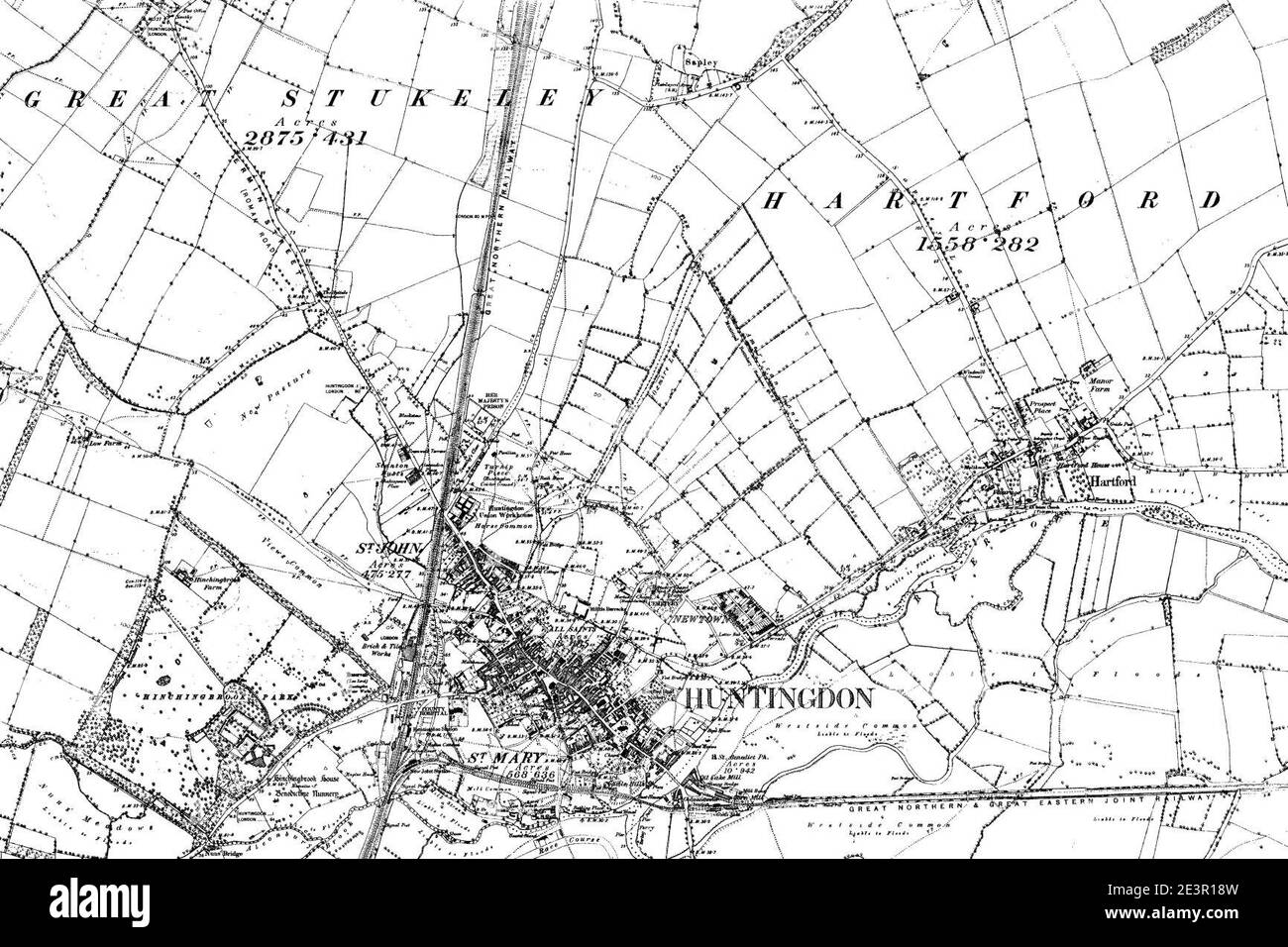 Map of Huntingdonshire OS Map name 018-SW, Ordnance Survey, 1889-1892 ...
