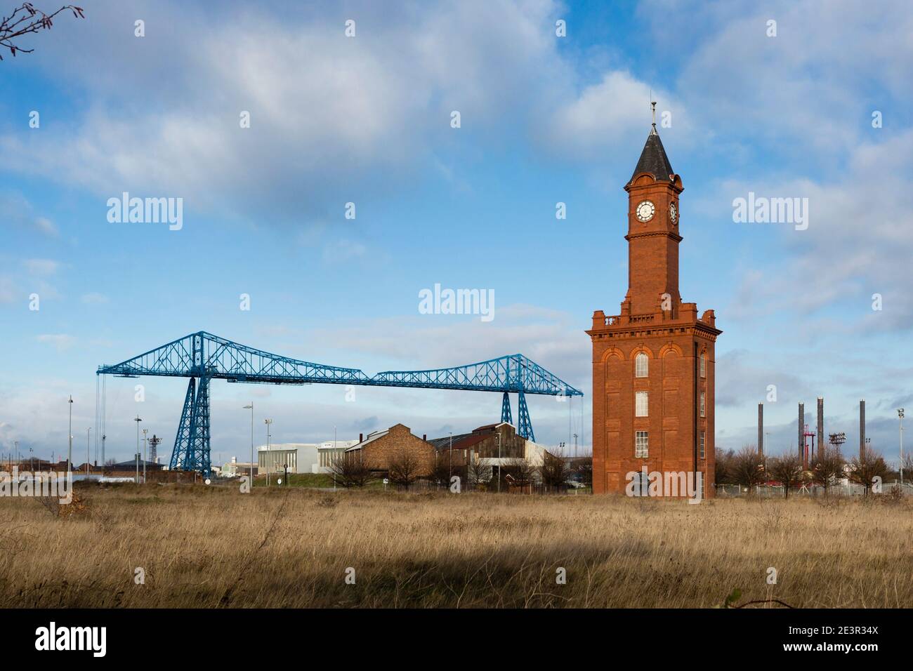 Middlesbrough Dock Clock Tower with the transporter Bridge in the ...