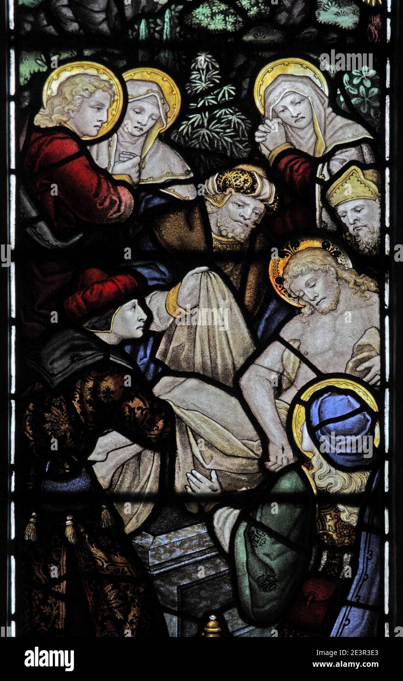 A stained glass window by C E Kempe & Co. depicting the entombment of ...