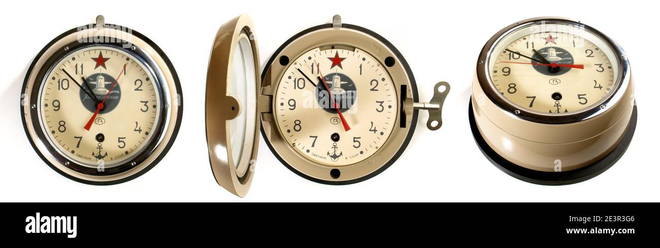 Russian Submarine Clock isolated on white Background Stock Photo - Alamy