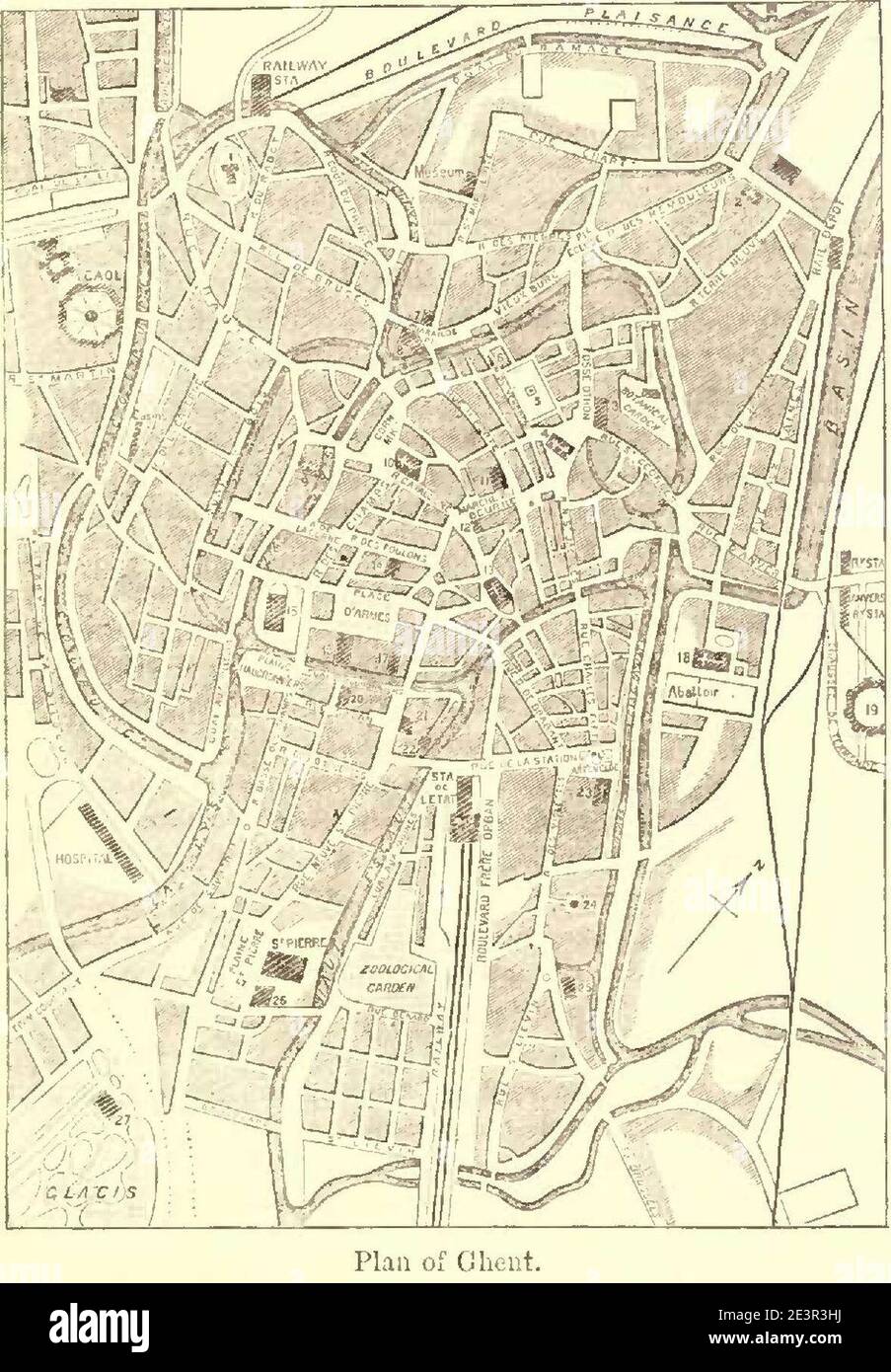 Map of Ghent in old encyclopedia Britannica Stock Photo - Alamy