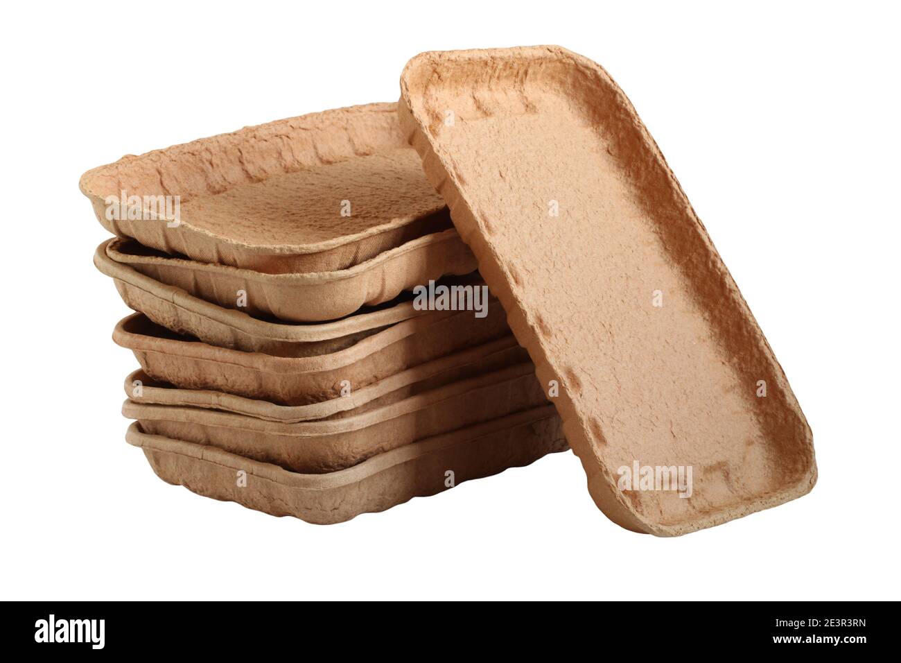 Biodegradable food trays made from pressed cardboard isolated on white ...