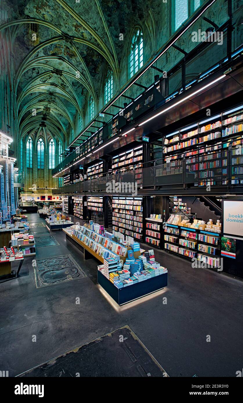 Book Store Dominicanen`, former medieval church, in Maastricht ...