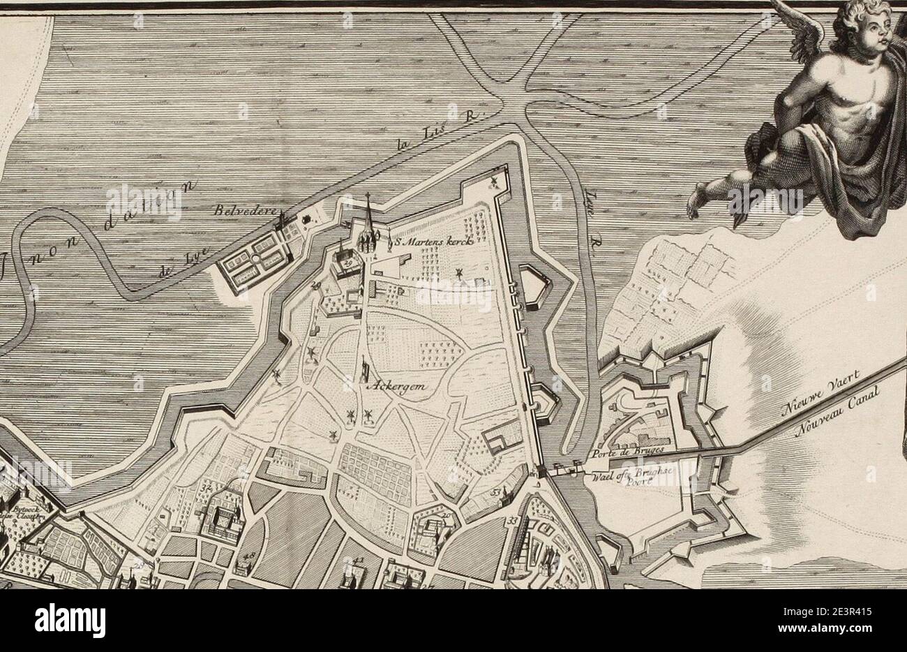 Map of Ghent by Covens and Mortier, detail (2 Stock Photo - Alamy