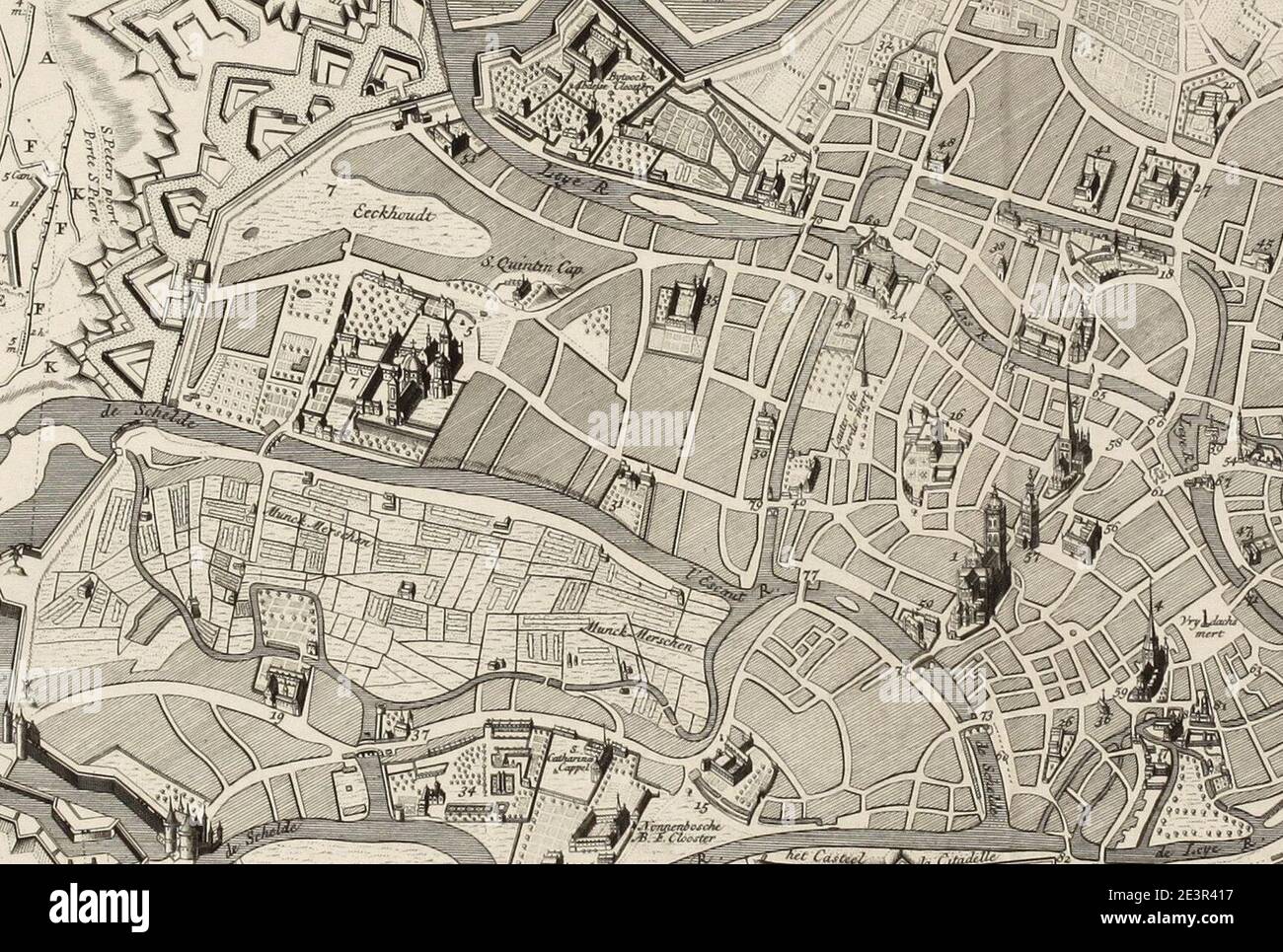 Map of Ghent by Covens and Mortier, detail (5 Stock Photo - Alamy