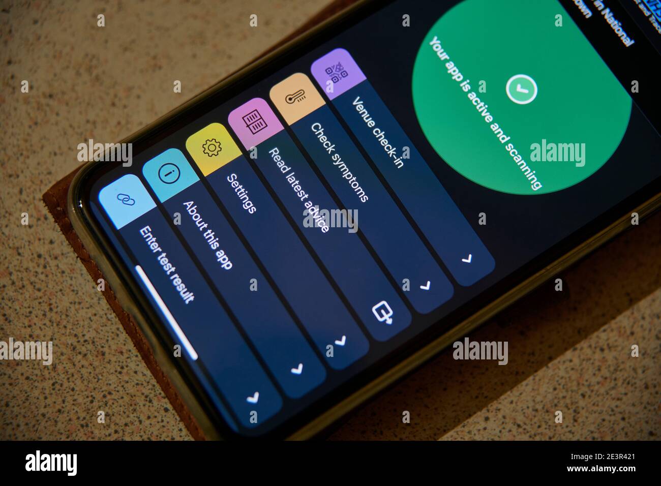 The NHS Covid-19 app open and in use on an Apple iPhone 11 Pro mobile ...