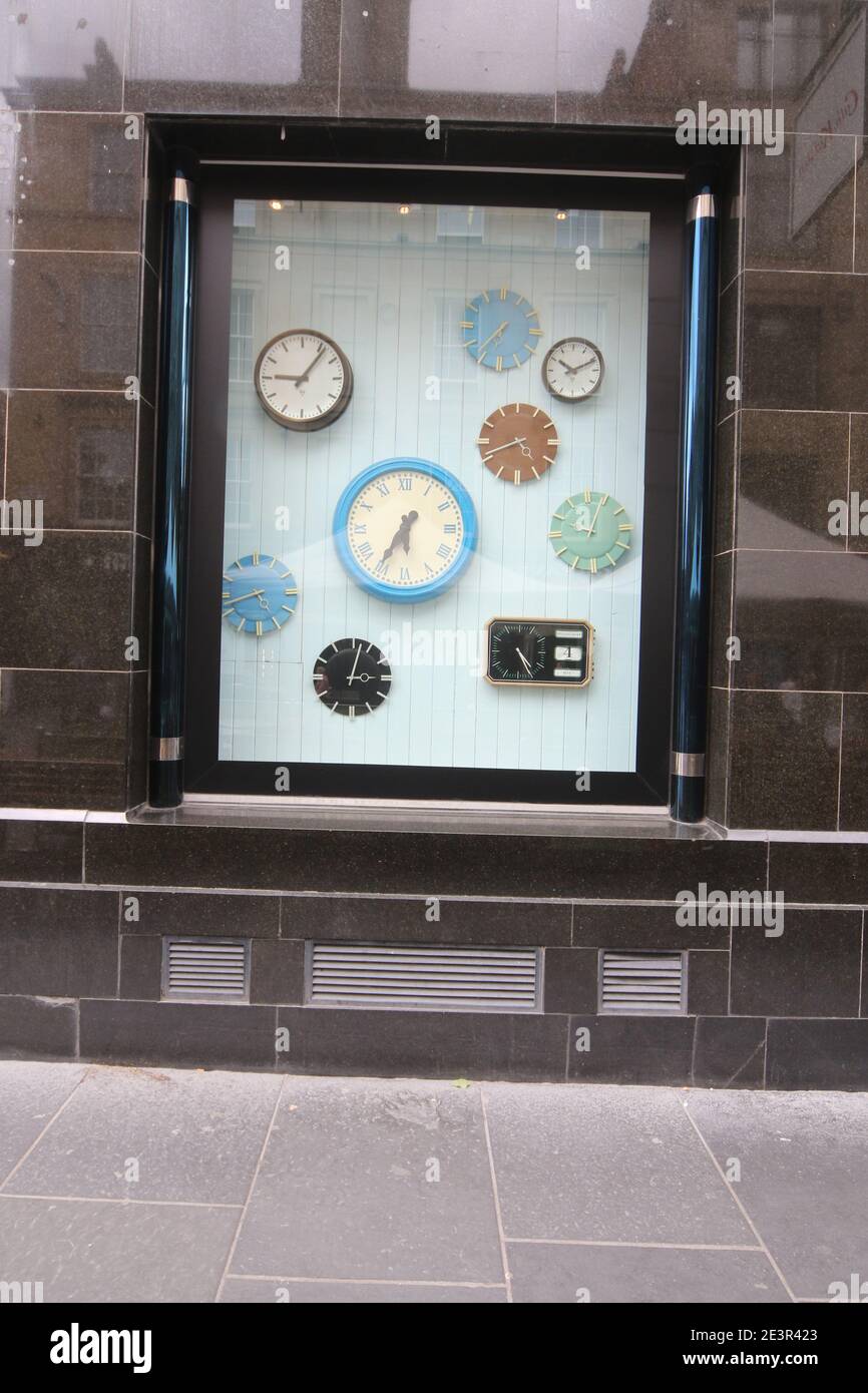 Clocks, Gordon Street, Glasgow, Scotland, UK 5 Jul 2017. A shop window ...