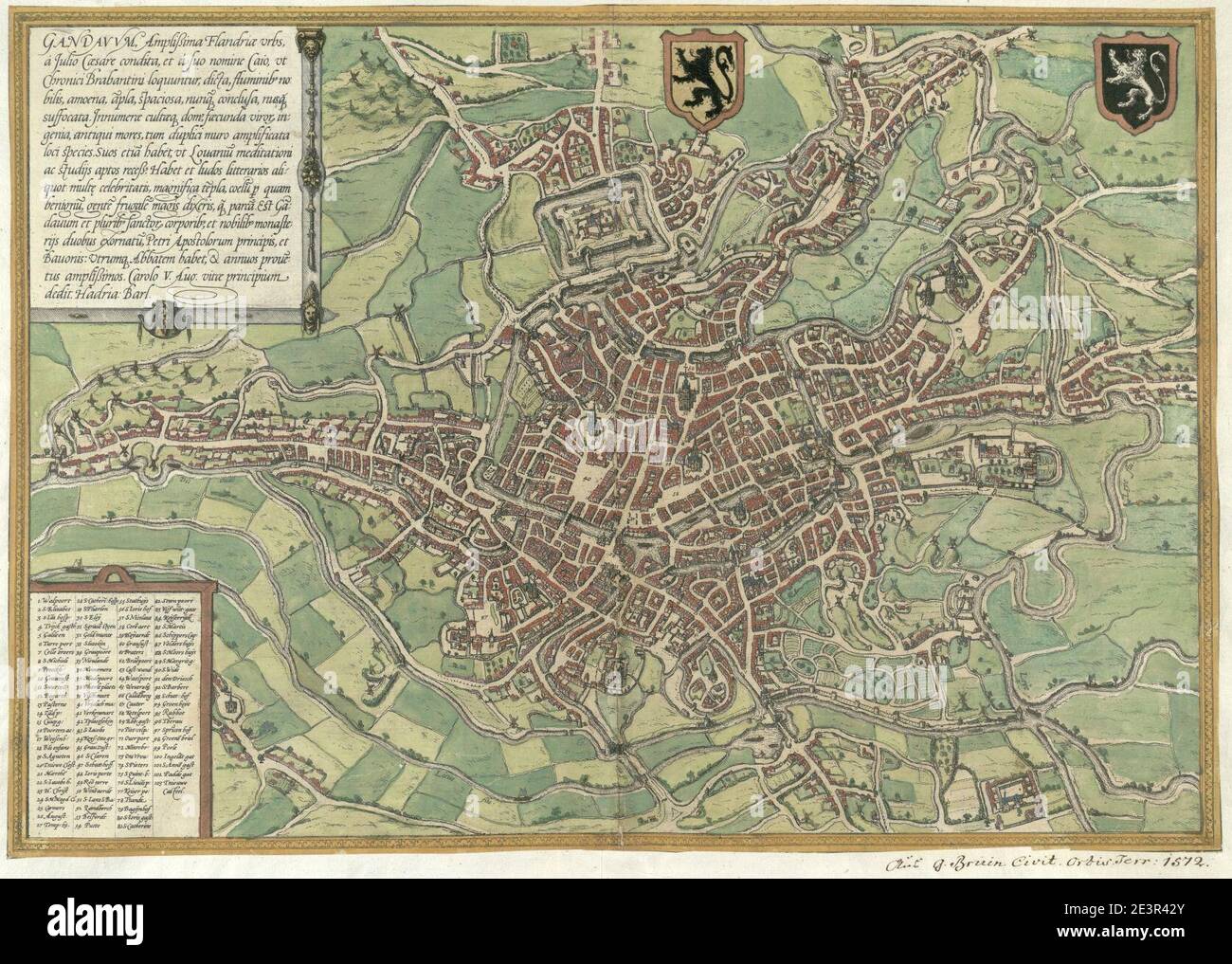 Map of Ghent by Braun and Hogenberg, 1650 Stock Photo - Alamy