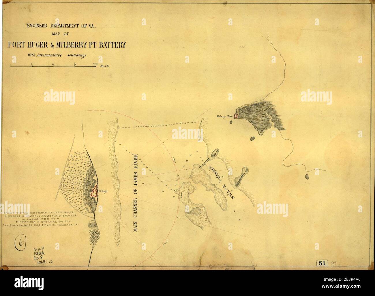 Map of Fort Huger & Mulberry Pt. Battery with intermediate soundings ...