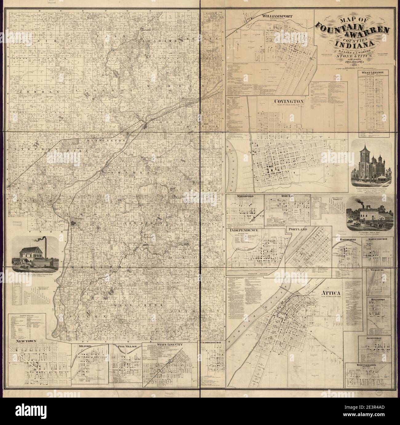 Map of Fountain & Warren counties, Indiana Stock Photo - Alamy