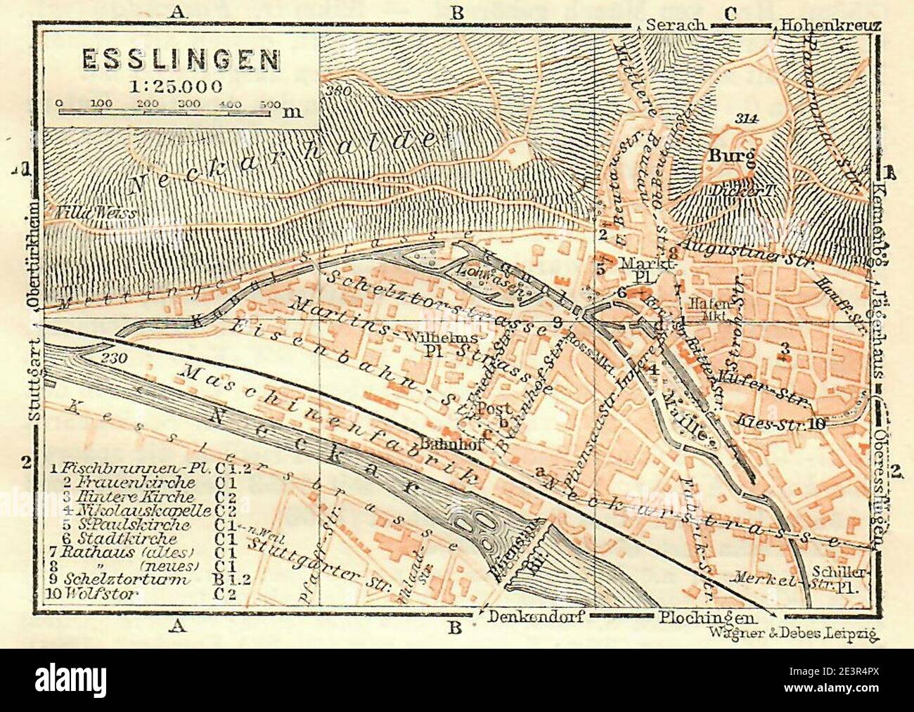 Map of Esslingen 1913 Stock Photo - Alamy