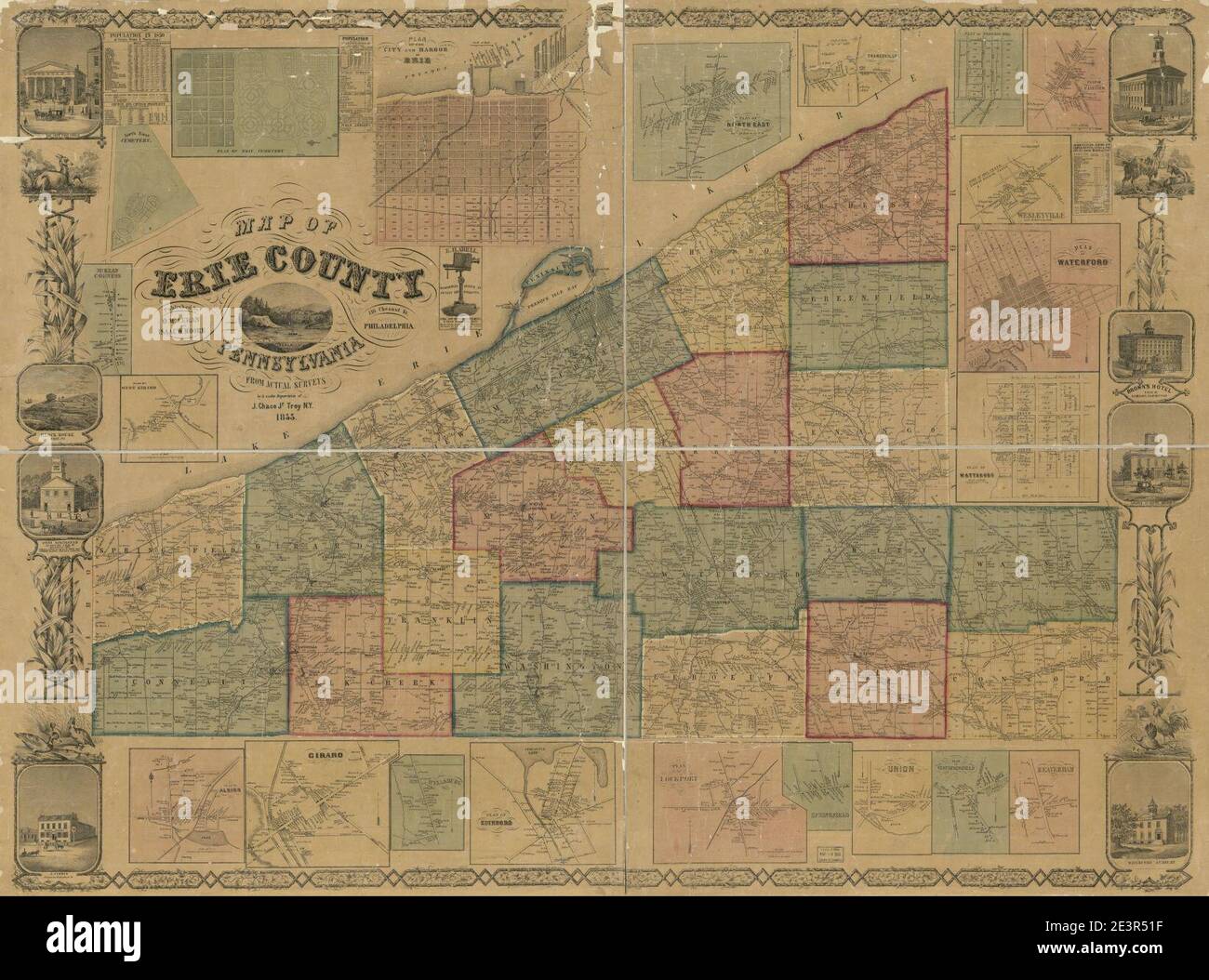 Map of Erie County, Pennsylvania - from actual surveys Stock Photo - Alamy
