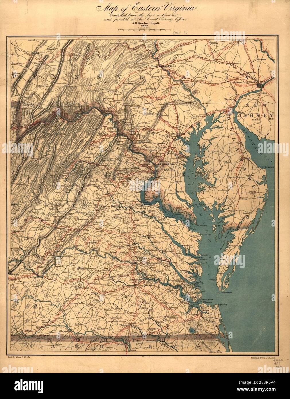 Map of eastern Virginia Stock Photo - Alamy