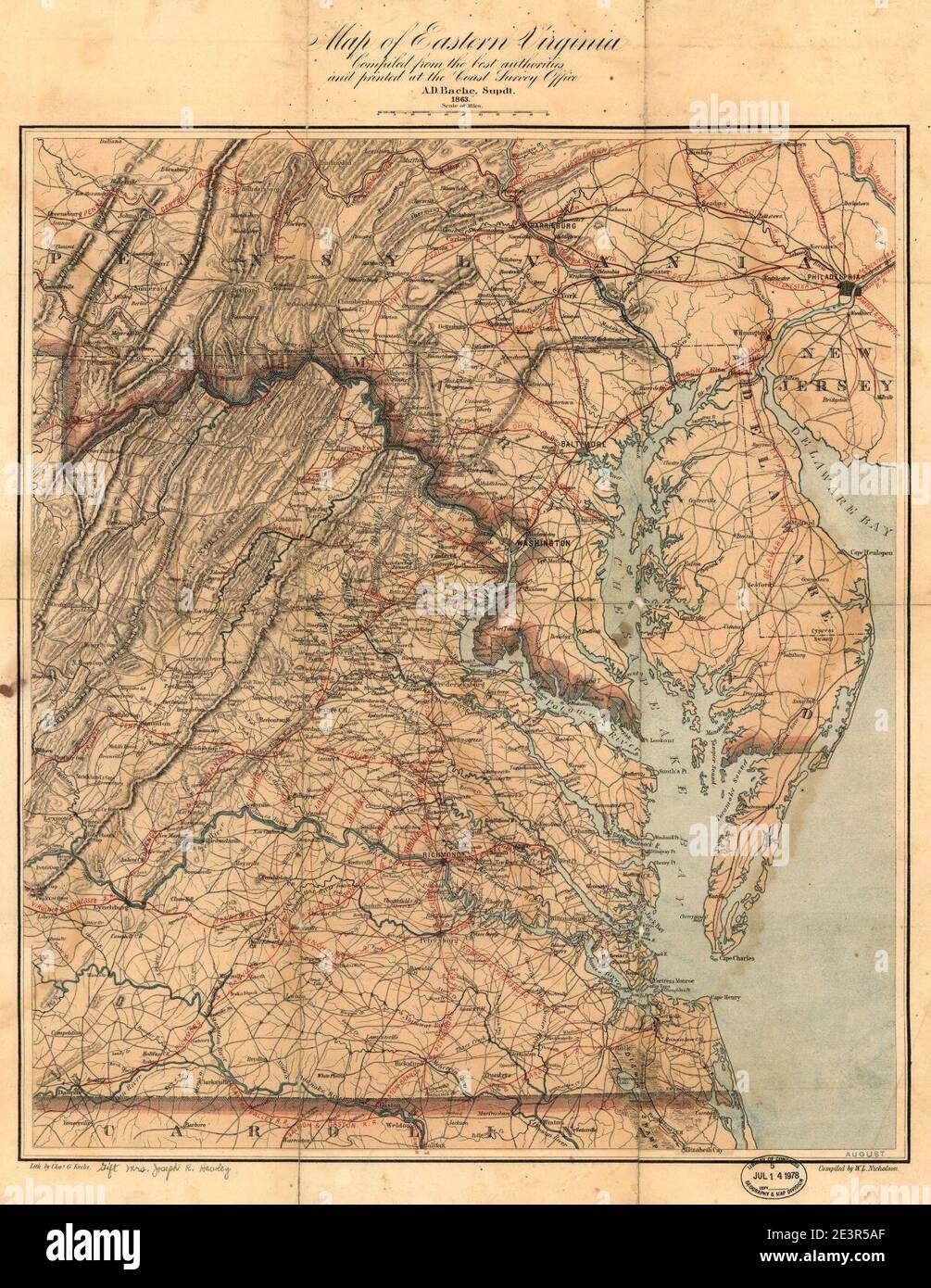 Map of eastern Virginia Stock Photo - Alamy